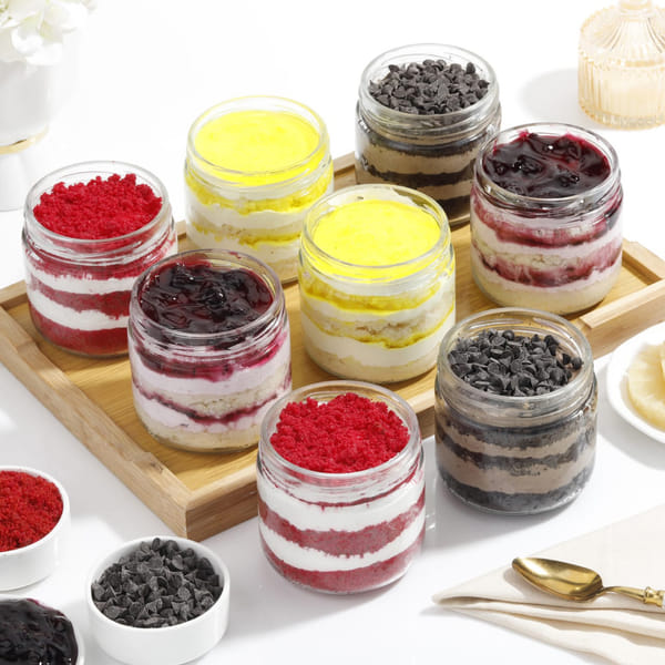 Buy/Send Assorted Mini Jar Cakes (Pack of 8) Online | IGP | JVS1394449