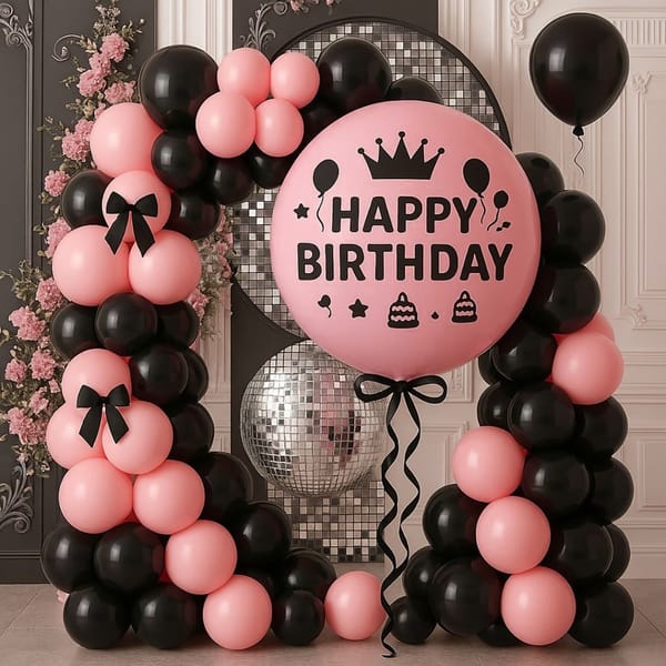 Buy/Send Happy Birthday Black and Pink DIY Party Balloons Kit- 22 pcs ...