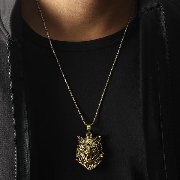 Buy/Send Wolf Engraved Oxidised Gold Finish Men's Pendant Online | IGP ...