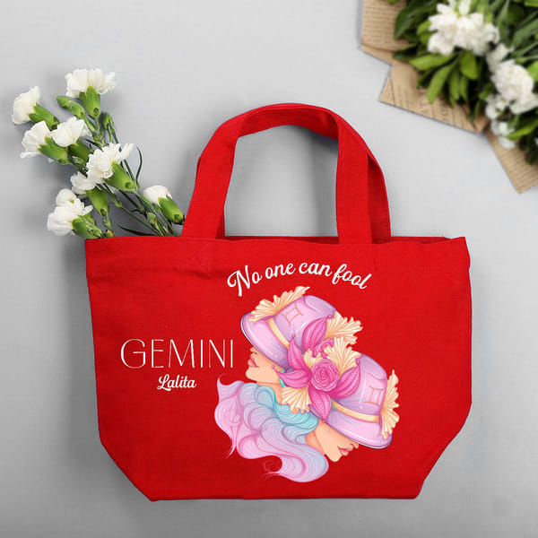 Send Zodiac Star - Personalized Red Canvas Tote Bag - Gemini Online ...