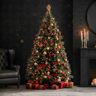 Buy/Send 7 to 8 Feet Green Fresh Christmas Tree With Decoration Online ...