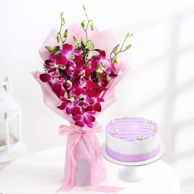 Buy/Send Elegant Lilac Harmony Cake With Orchids Bouquet Online | IGP ...