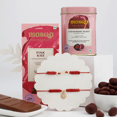 Graceful Metal Charm Rakhi Set Of 2 With Premium Masqa Treats: Gift ...