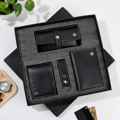 Buy/Send Premium Vegan Leather Wallet Set For Men Black Online | IGP ...