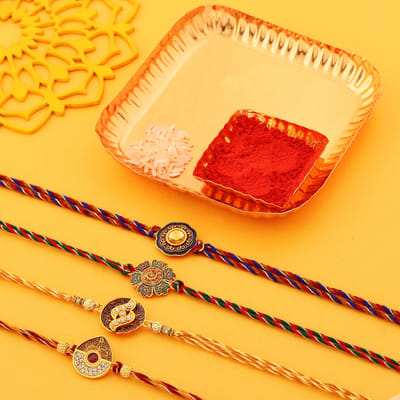 Buy/Send Set of 4 Metal Filigree Rakhi Hamper Online | IGP | JVS1261902