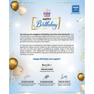 Buy/Send TATA AIG Greeting Card Online | IGP | JVS1274947